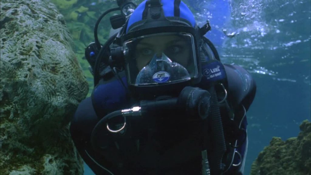 Female diver in full face mask in a fish tank (HD) - [Blog exclusive ...