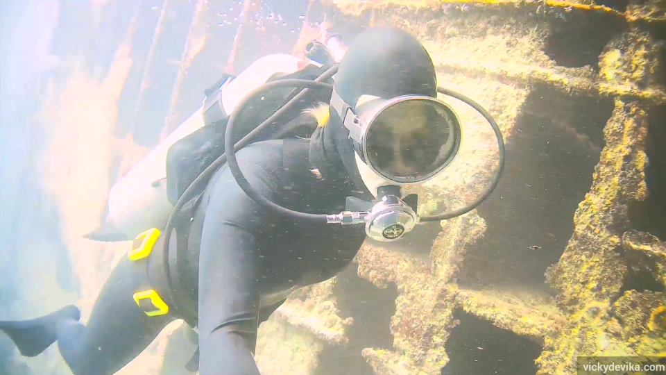 "Wreck Dive in Vintage Mask" by Vicky Devika - Frogwoman Org